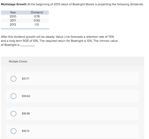 Solved Multistage Growth At the beginning of 2010 stock of | Chegg.com