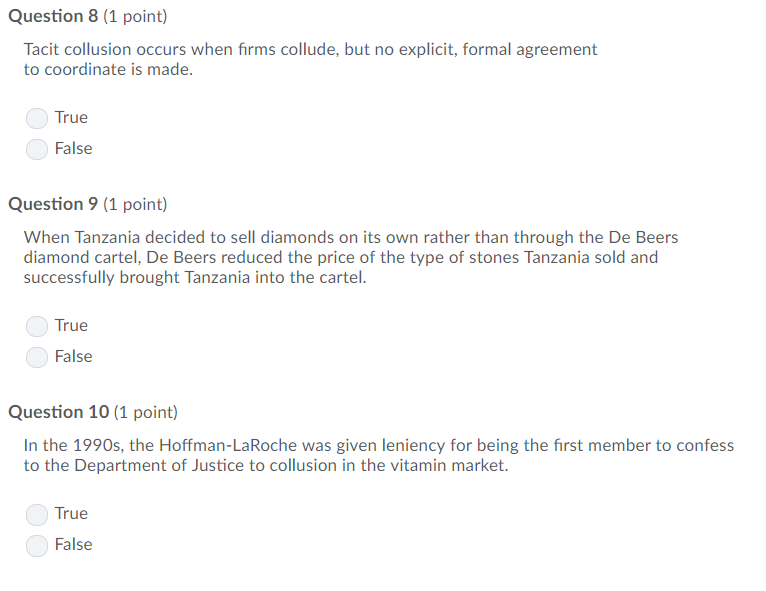 Solved Question 8 (1 point) Tacit collusion occurs when | Chegg.com