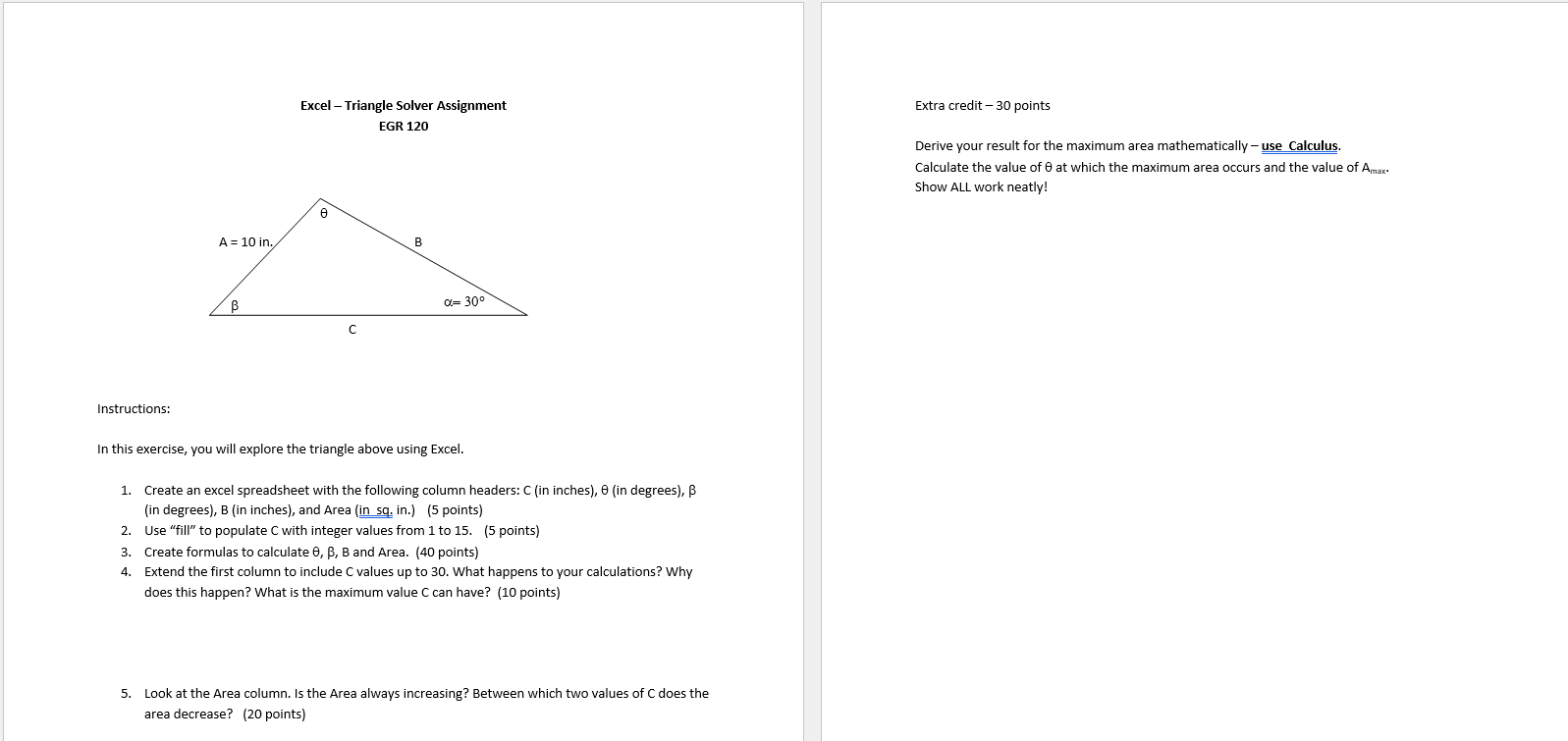 Solved Extra credit -30 points Excel - Triangle Solver | Chegg.com