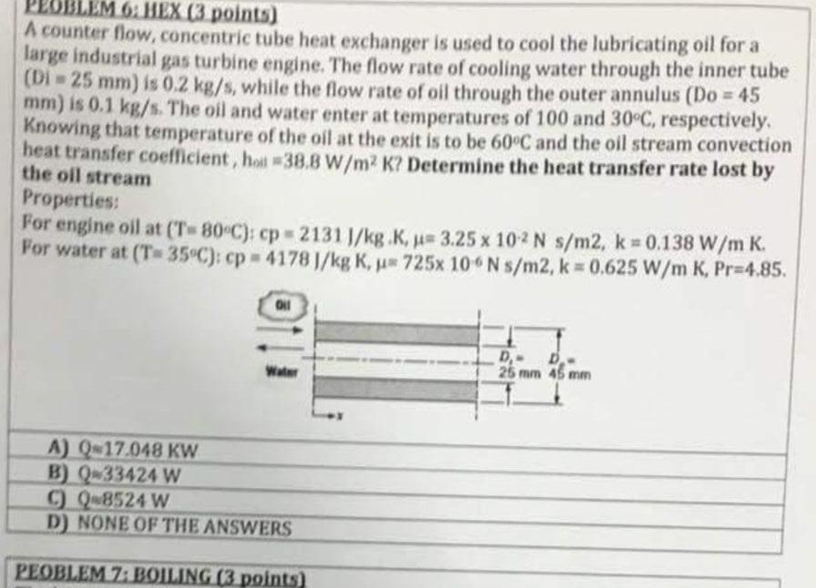 Solved PEOBLEM O, HEX (3 points) A counter flow, concentric | Chegg.com