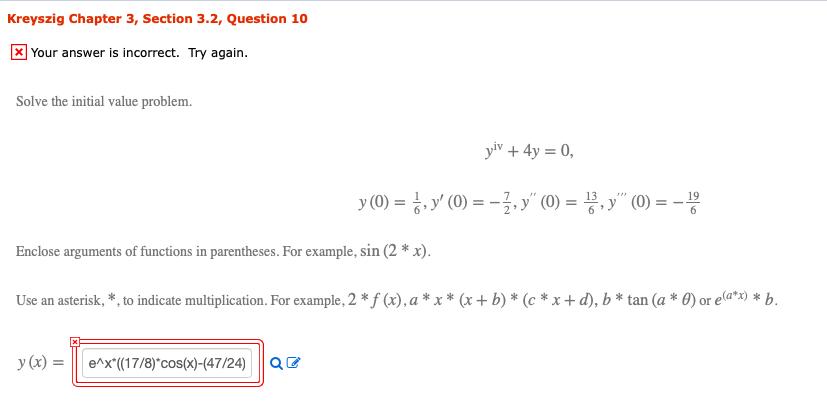 Solved Kreyszig Chapter 3, Section 3.2, Question 10 x Your | Chegg.com