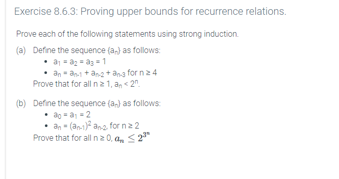 Solved Exercise 8.6.3: Proving upper bounds for recurrence | Chegg.com