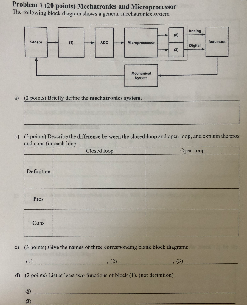 Solved Problem 1 (20 points) Mechatronics and Microprocessor | Chegg.com