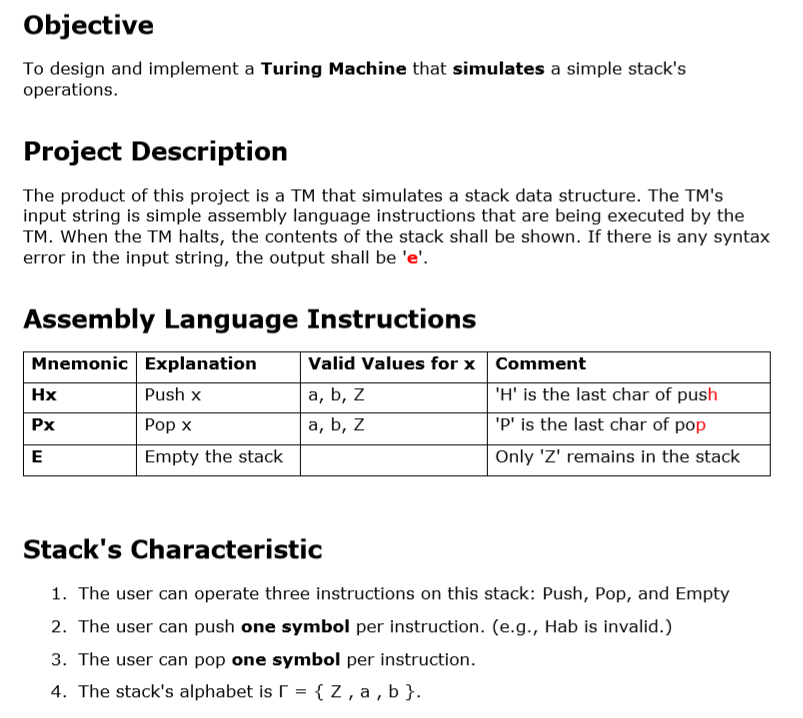 Objective To design and implement a Turing Machine | Chegg.com