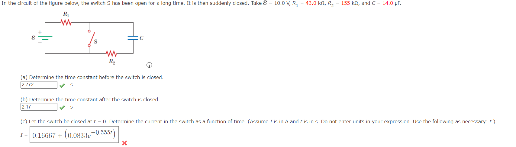 Solved in the circuit of the figure below, the switch S has | Chegg.com