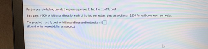Solved For the example below, prorate the given expenses to | Chegg.com