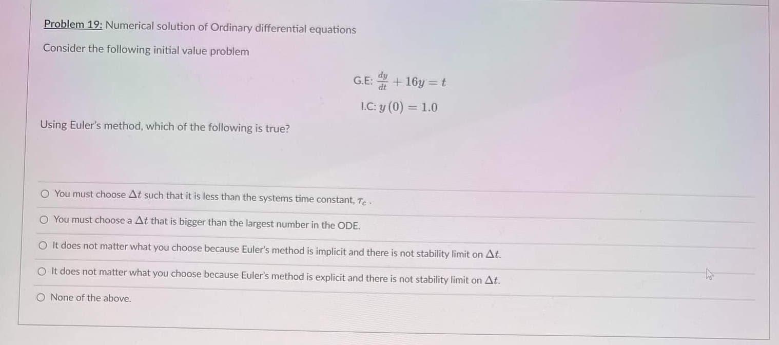Solved Problem 19: Numerical solution of Ordinary | Chegg.com