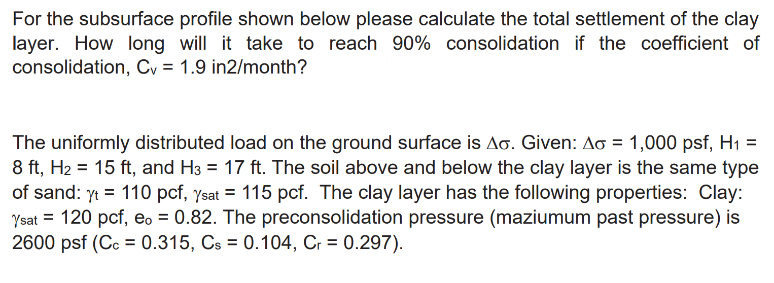 Solved For the subsurface profile shown below please | Chegg.com