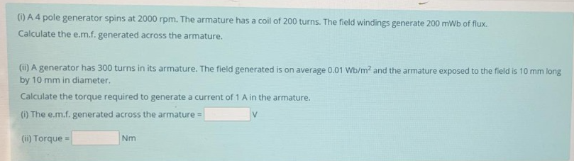 Solved (1) A 4 pole generator spins at 2000 rpm. The | Chegg.com