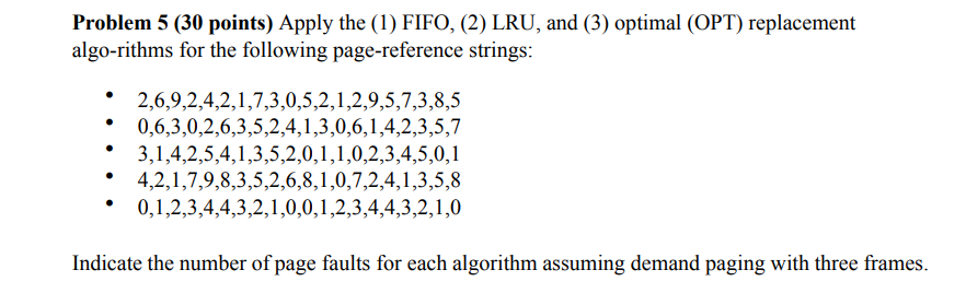 Solved Problem 5 (30 points) Apply the (1) FIFO, (2) LRU, | Chegg.com