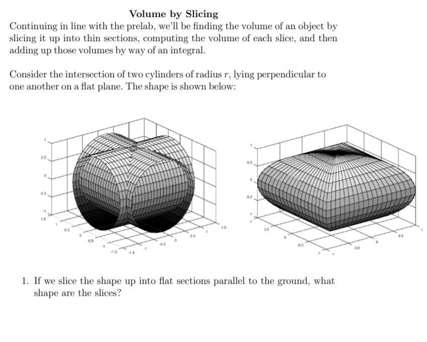 Solved Volume by Slicing Continuing in line with the prelab, | Chegg.com