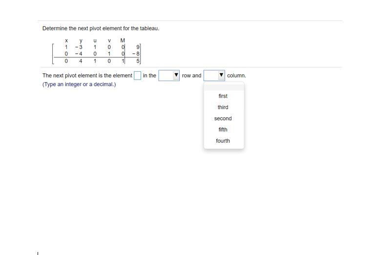 Solved Determine the next pivot element for the tableau. х 1 | Chegg.com