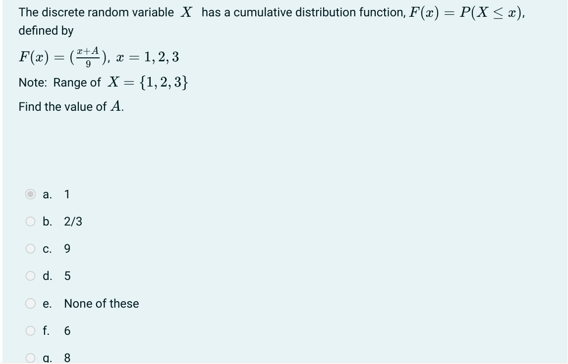 The discrete random variable X has a cumulative | Chegg.com