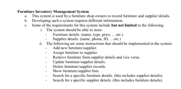 Solved Furniture Inventory Management System a. This system | Chegg.com