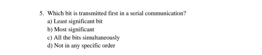 Solved 5. Which bit is transmitted first in a serial | Chegg.com