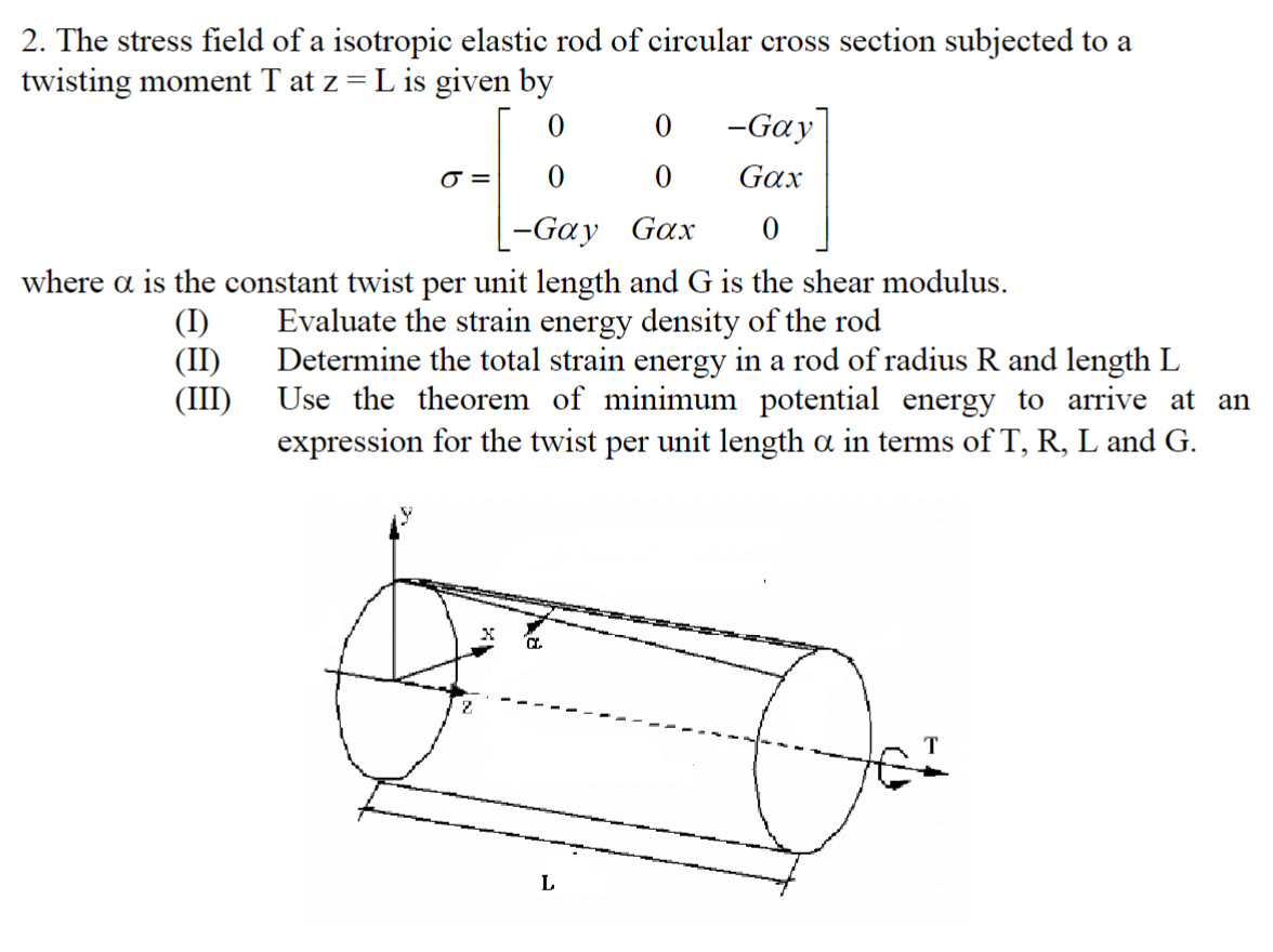 Solved The stress field of a isotropic elastic rod of | Chegg.com