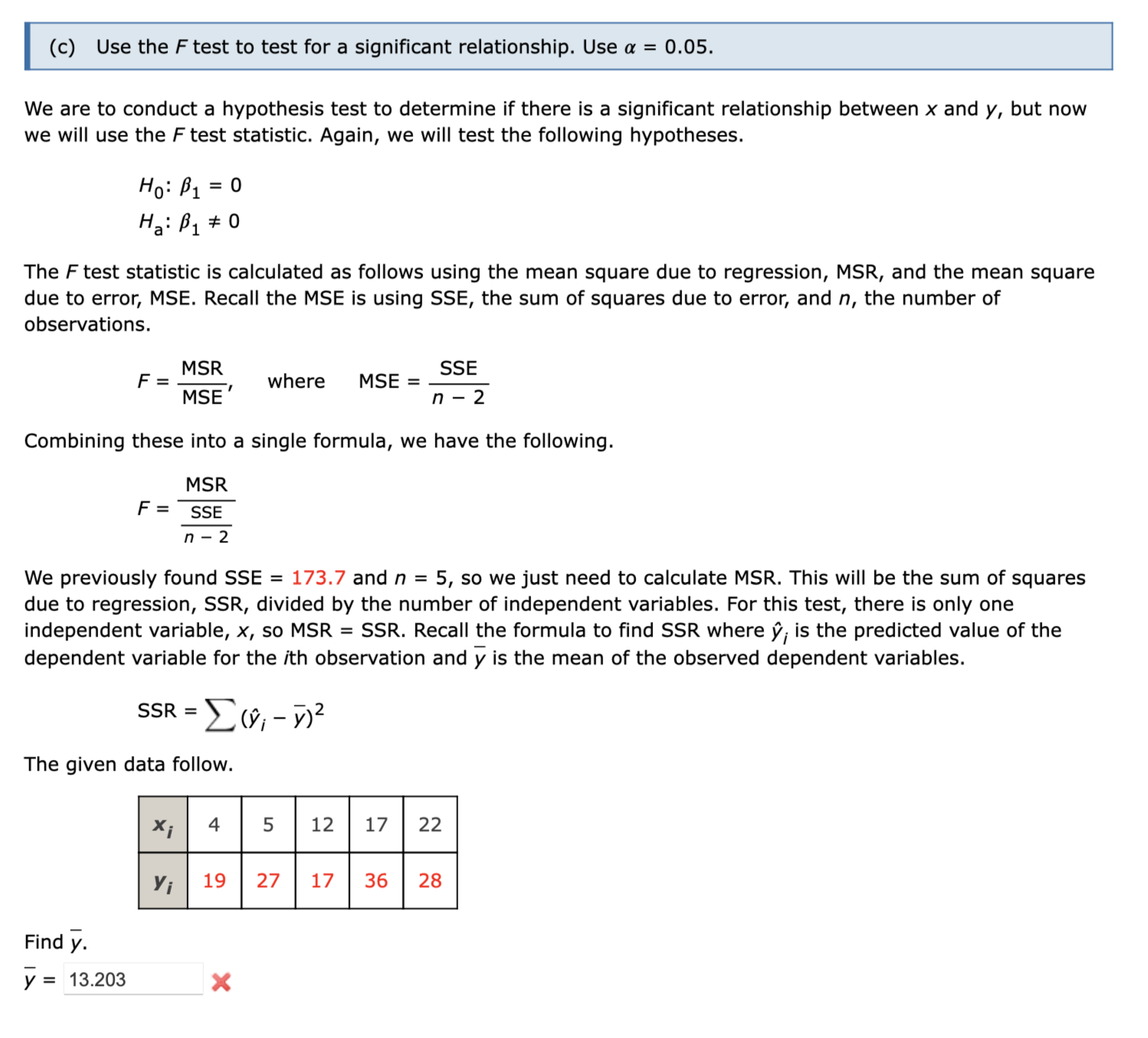 (c) Use the \\( F \\) test to test for a significant | Chegg.com