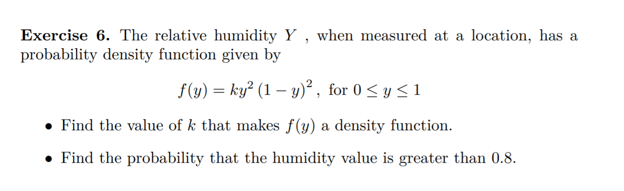 Solved Exercise 6. The relative humidity Y , when measured | Chegg.com