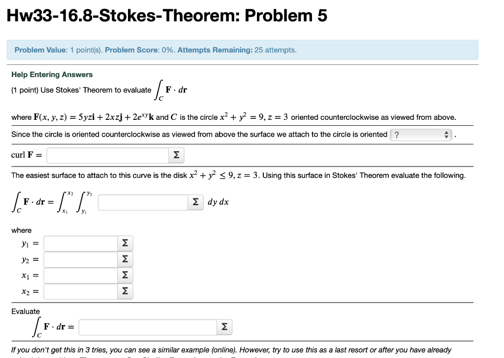 Solved Hw33-16.8-Stokes-Theorem: Problem 5 Problem Value: 1 | Chegg.com
