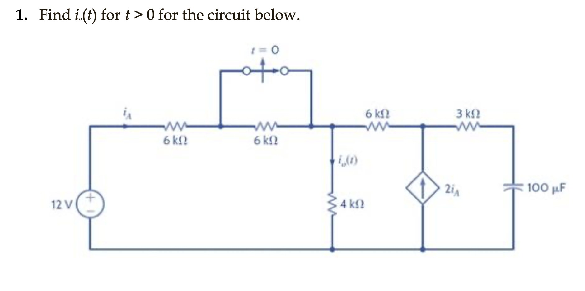 Solved Find io(t) ﻿for t>0 ﻿for the circuit below. | Chegg.com