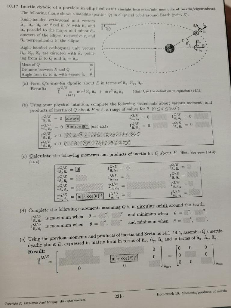 Solved 0.17 Inertia dyadic of a particle in elliptical orbit | Chegg.com