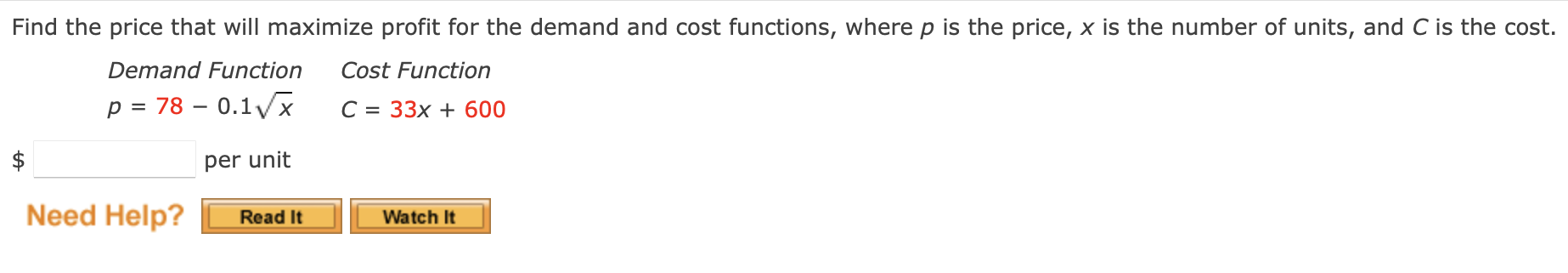 Solved Find the price that will maximize profit for the | Chegg.com