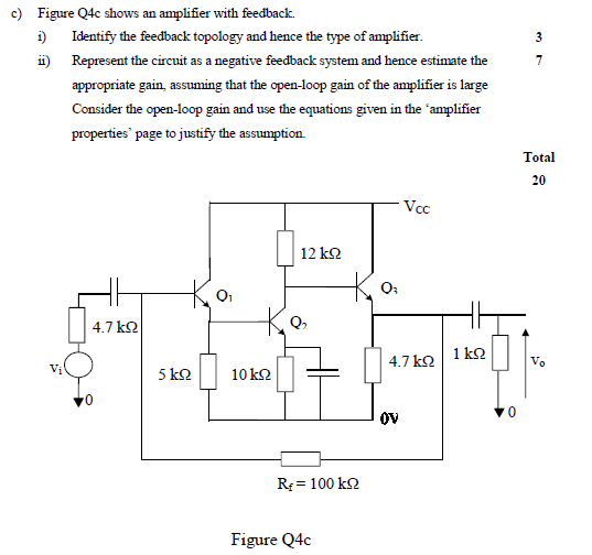 Solved 3 c) Figure Q4c shows an amplifier with feedback. 1) | Chegg.com