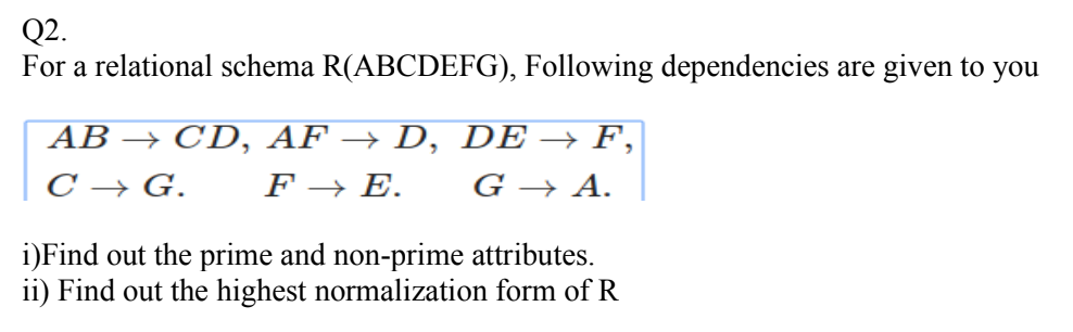 Solved Q2. For a relational schema R(ABCDEFG), Following | Chegg.com