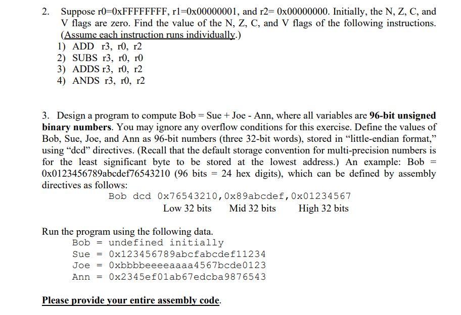 Solved 2. Suppose r0=0xFFFFFFFF,r1=0×00000001, and | Chegg.com