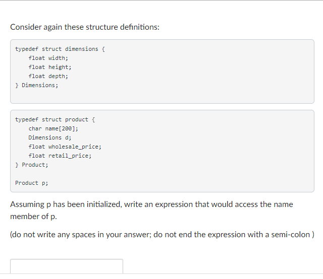 Solved Consider this structure definition: typedef struct | Chegg.com