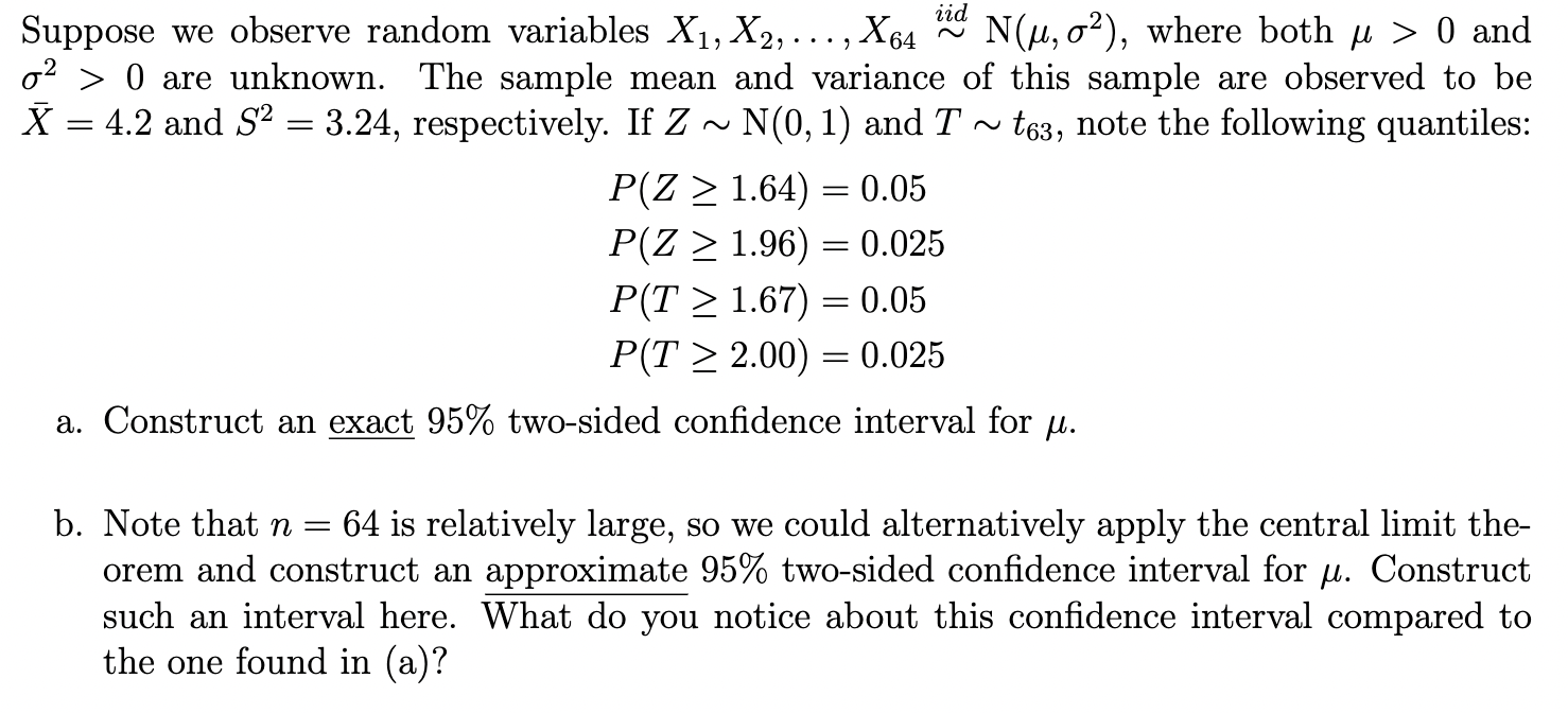 Solved Suppose we observe random variables X1, X2, ..., X64 | Chegg.com