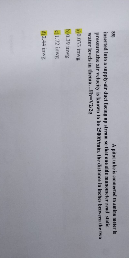 Solved A pitot tube is connected to amino meter is inserted | Chegg.com