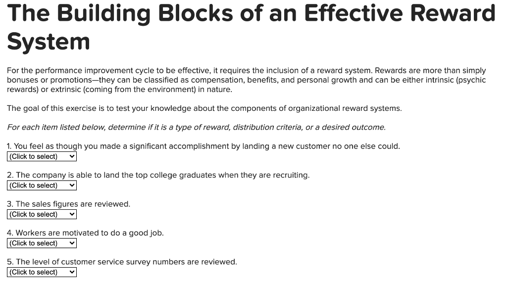 Solved The Building Blocks of an Effective Reward System For | Chegg.com