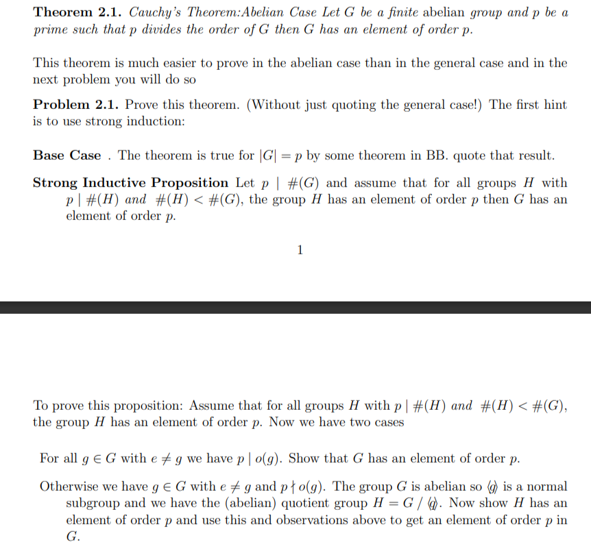 Solved Theorem 2.1. Cauchy's Theorem:Abelian Case Let G be a | Chegg.com