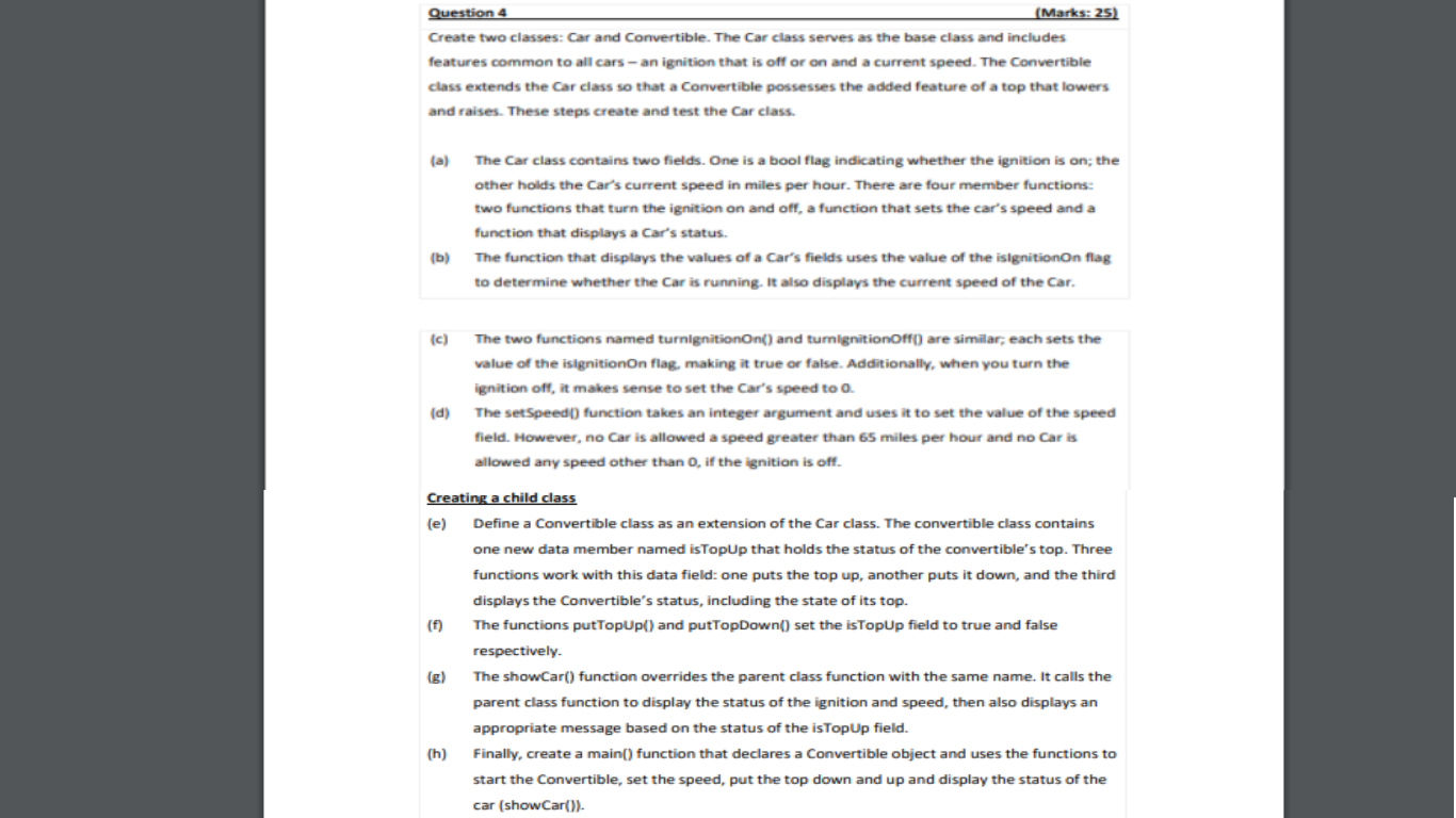 Solved Question 4 Marks 25 Create Two Classes Car And 3118