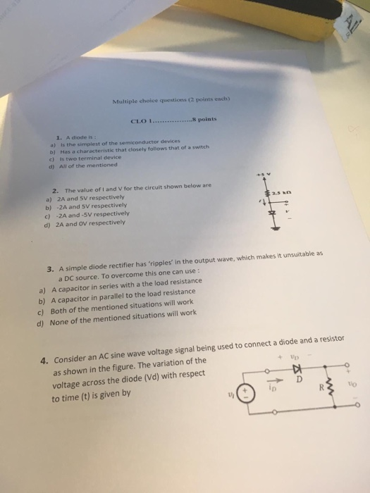 Solved Multiple choice questions (2 points each) CLO | Chegg.com