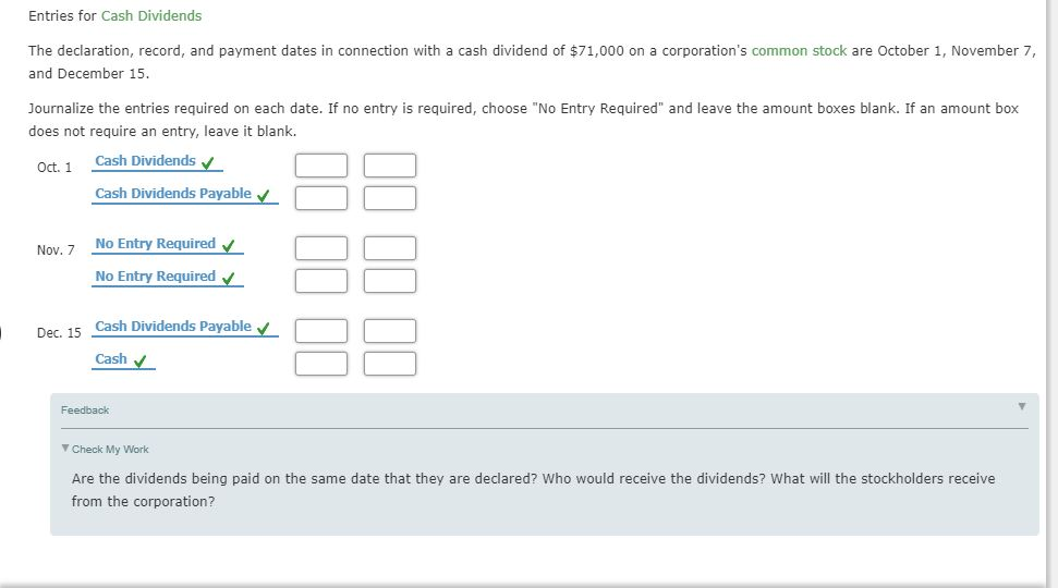 Solved Entries for Cash Dividends The declaration, record, | Chegg.com