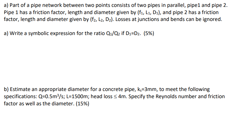Solved a) Part of a pipe network between two points consists | Chegg.com