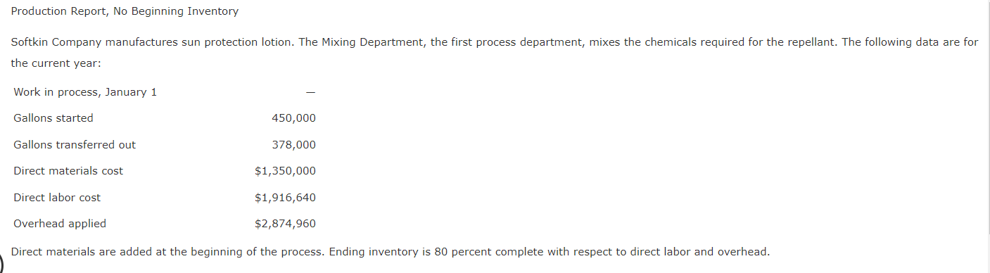 Solved Production Report, No Beginning Inventory Softkin | Chegg.com