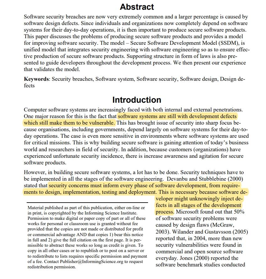 Solved Abstract Software security breaches are now very | Chegg.com