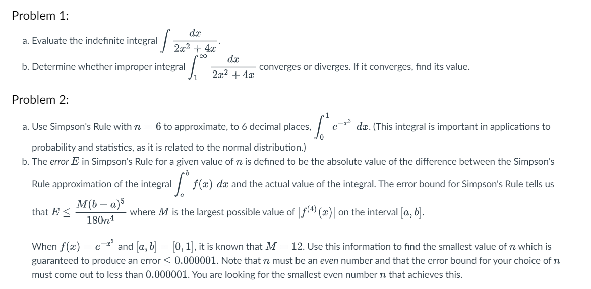 Solved Problem 1: dac a. Evaluate the indefinite integral | Chegg.com