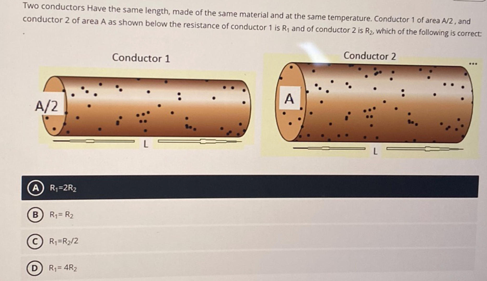 Solved Two conductors Have the same length, made of ﻿the | Chegg.com