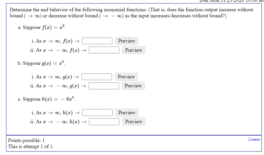 Solved UU I Determine the end behavior of the following | Chegg.com