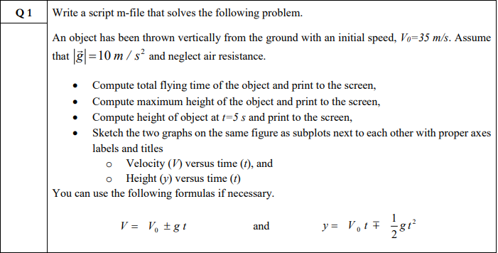 Solved Q1 Write A Script M File That Solves The Following