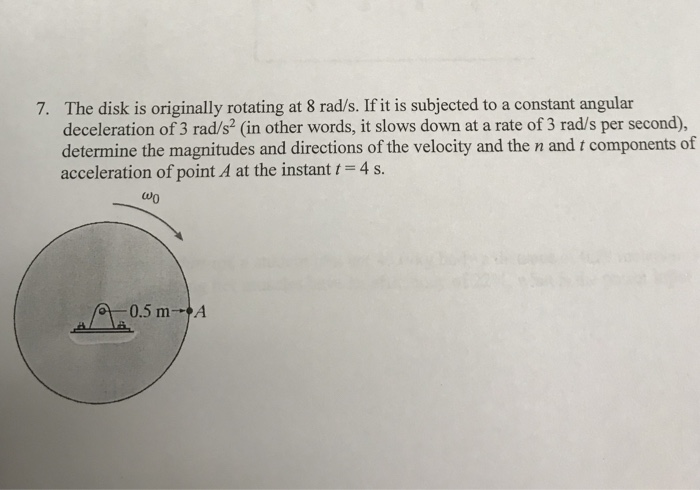 Solved 7. The disk is originally rotating at 8 rad/s. If it | Chegg.com