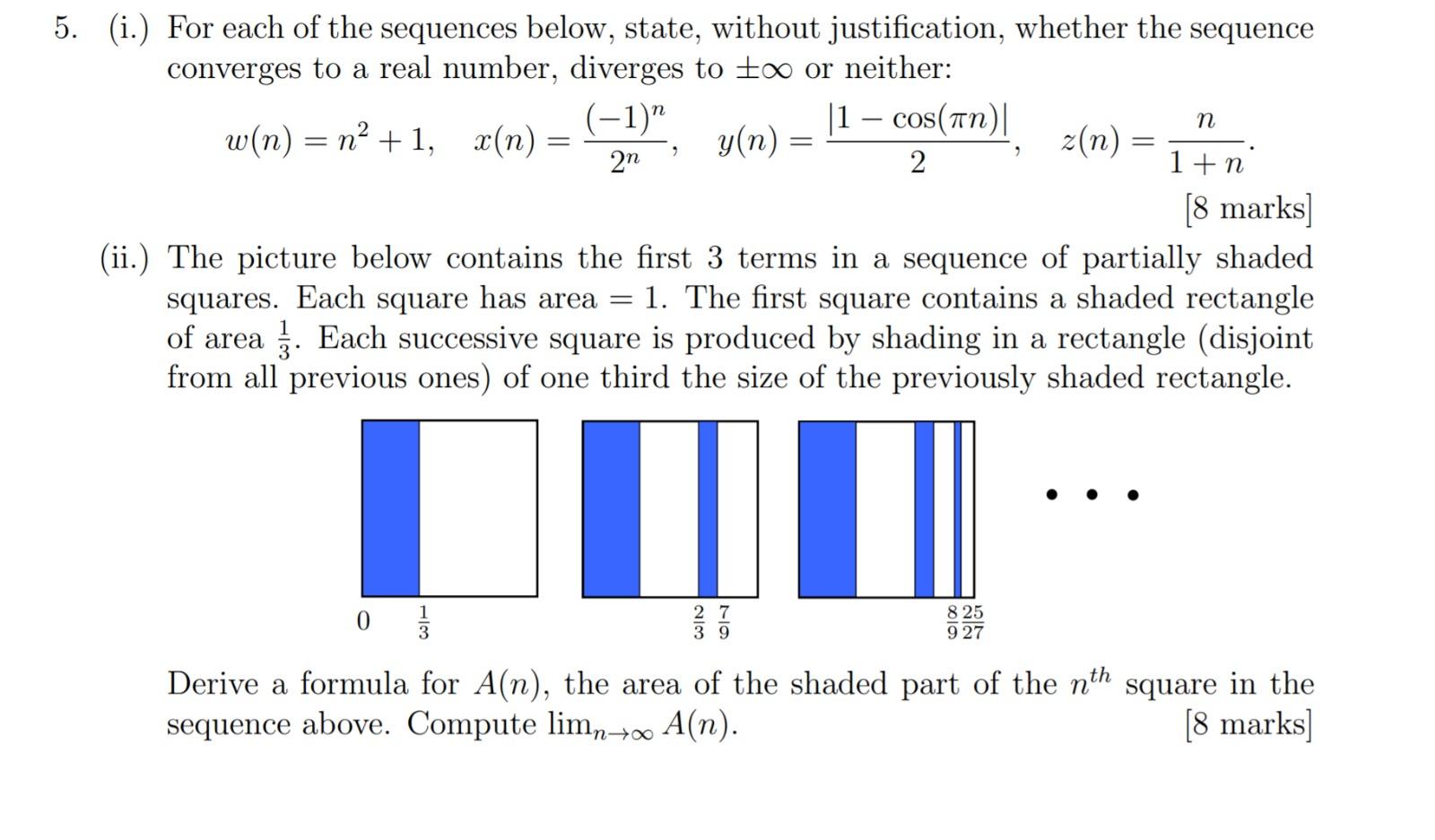 Solved n = = = = 7 5. (i.) For each of the sequences below, | Chegg.com