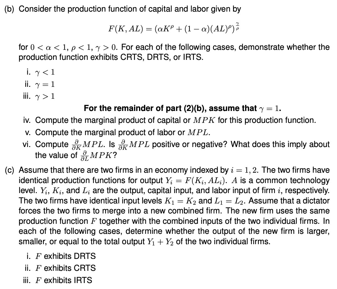 Solved 2. More on Production Functions A production function | Chegg.com