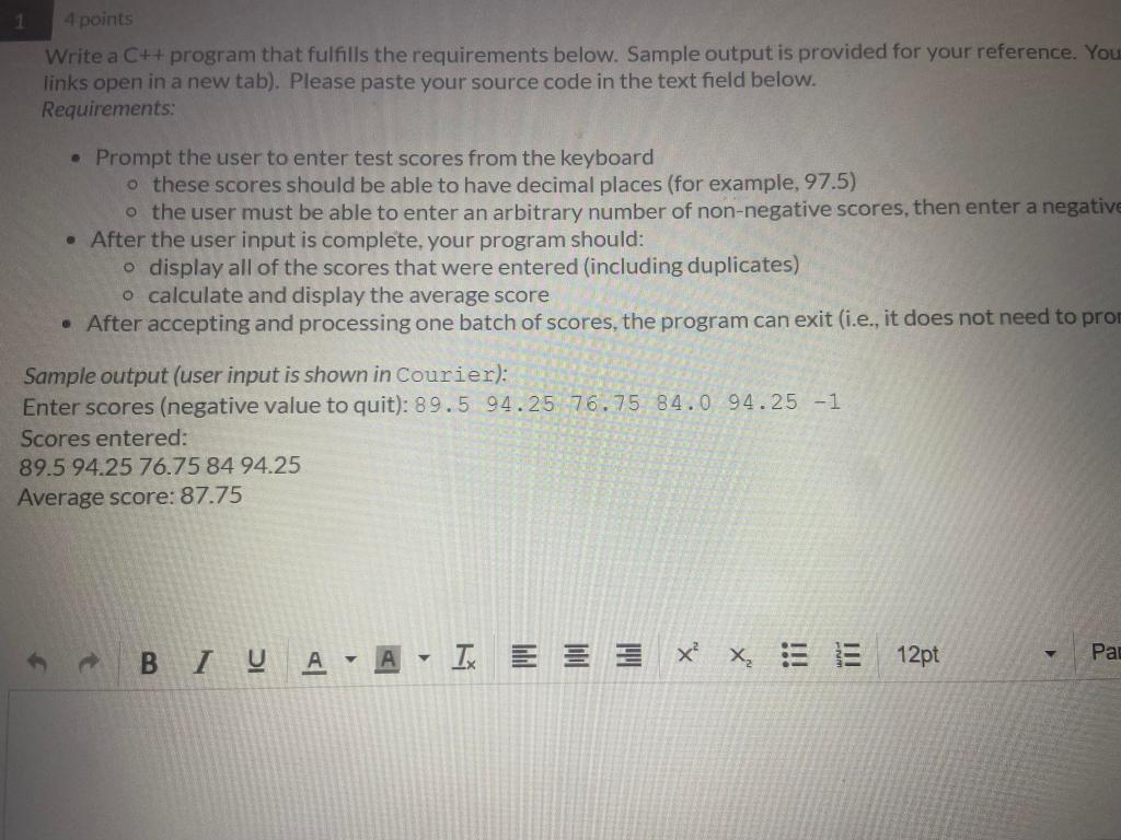 Solved 4 points Write a C++ program that fulfills the | Chegg.com