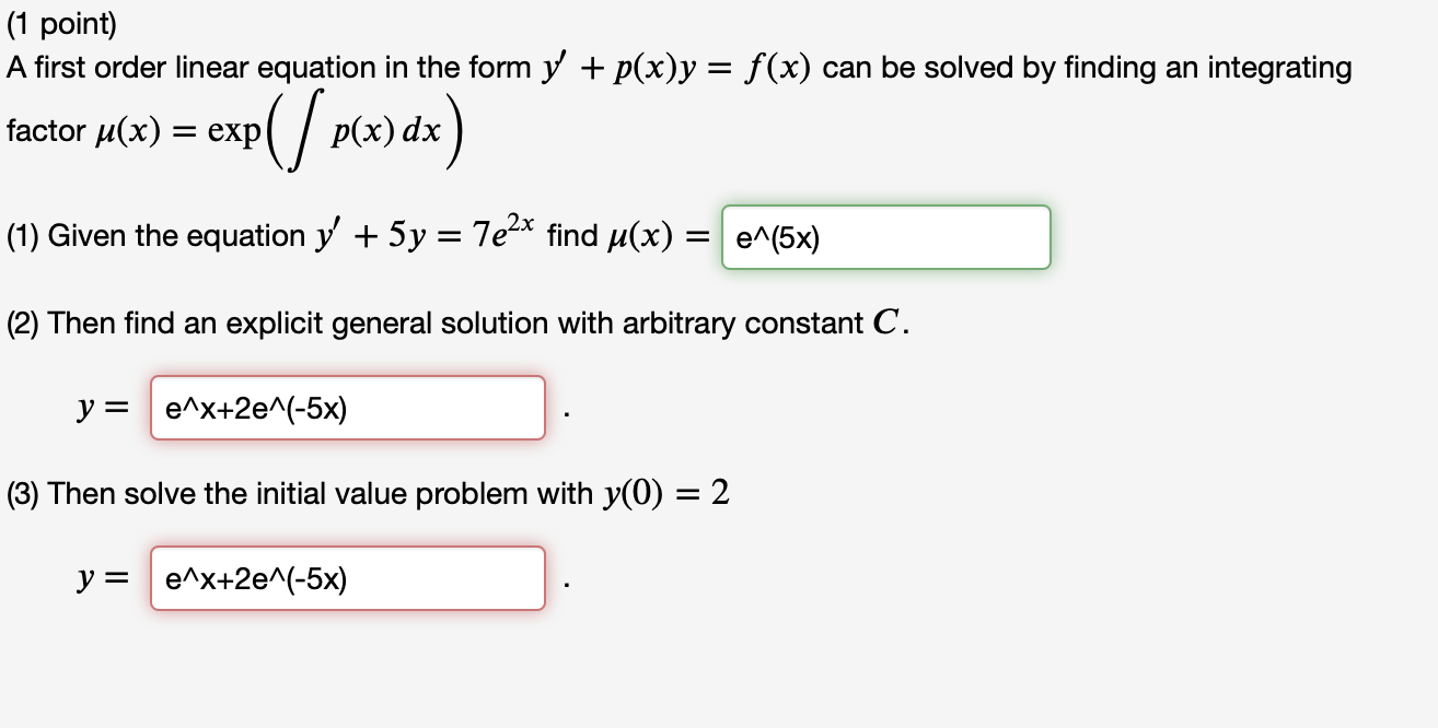 Solved (1 point) A first order linear equation in the form y | Chegg.com