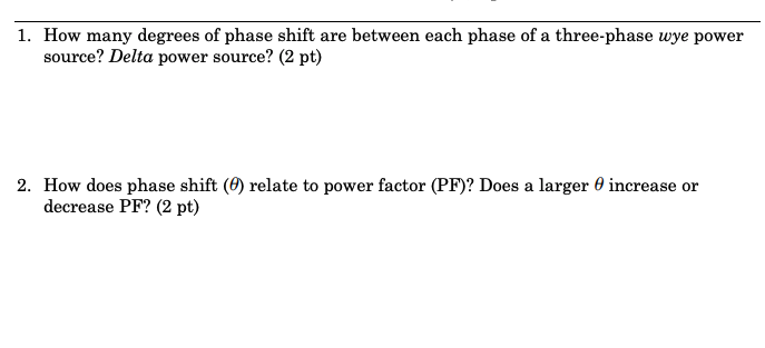 Solved 1. How many degrees of phase shift are between each | Chegg.com